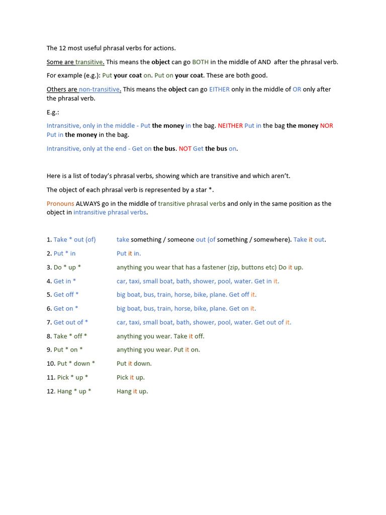 Top 12 Action Phrasal Verbs | PDF