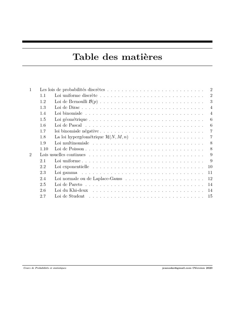 Lois de Probabilités Discrètes et Continues | PDF | Loi de probabilité ...