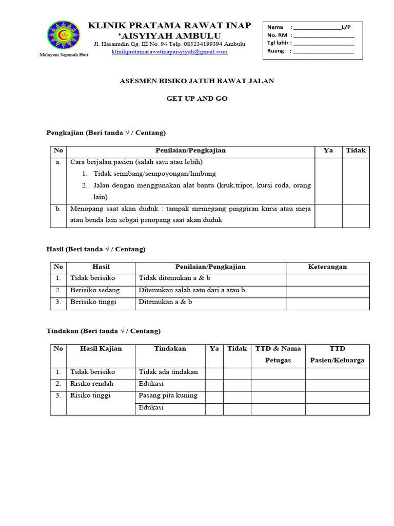 Form Asesmen Risiko Jatuh Rawat Jalan Get Up and Go | PDF
