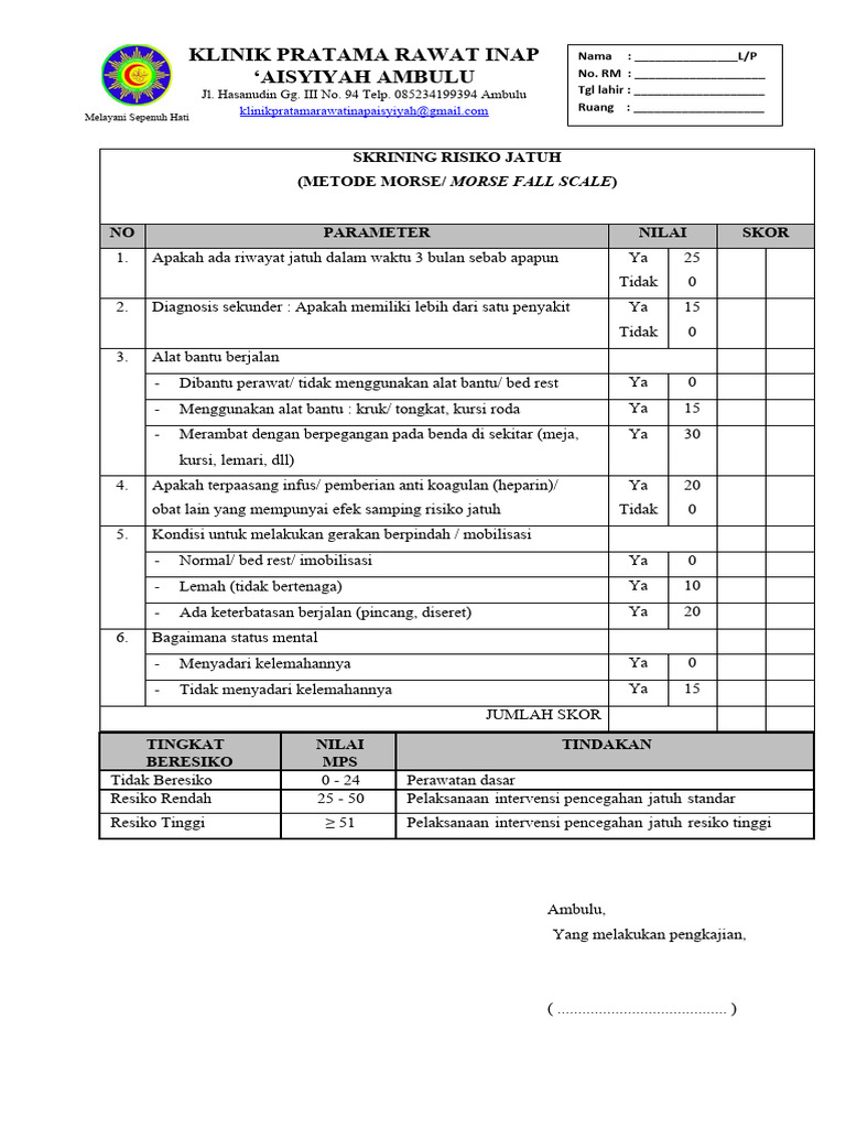 Form Skrining Resiko Jatuh Rawat Inap | PDF
