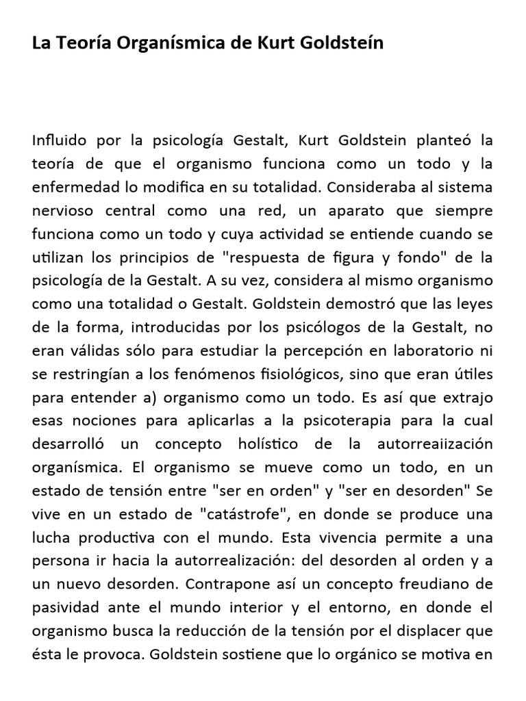 La Teoría Organísmica de Kurt Goldsteín | PDF | Percepción | Neurociencia