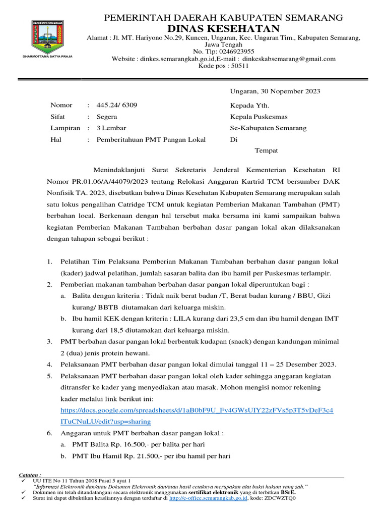 Surat Pemberitahuan PMT Pangan Lokal Rev 2 | PDF