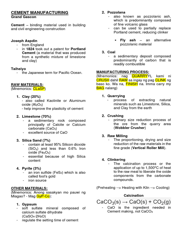 Cement Notes 2nd LE ChE 145 | PDF | Cement | Building Materials