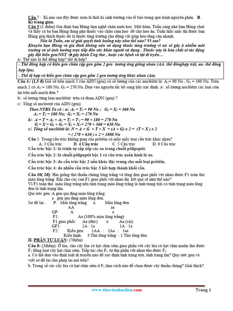 20 de Thi Hk1 Sinh Hoc 9 Co Dap An | PDF