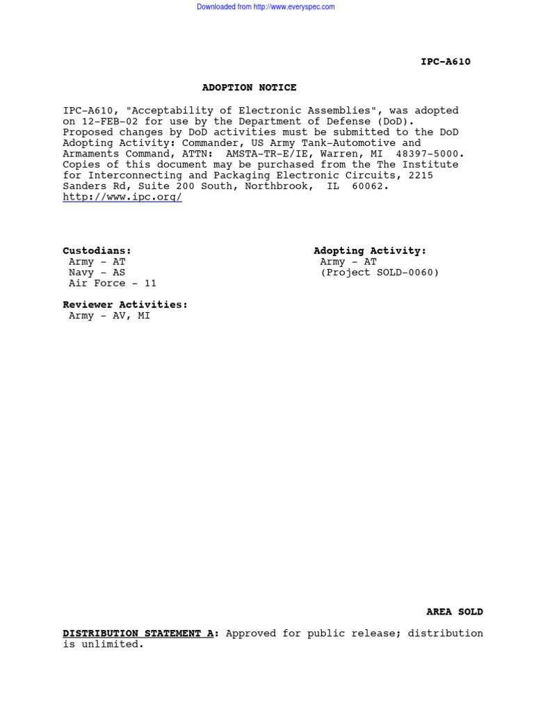 IPC-A610 Adoption Notice | PDF