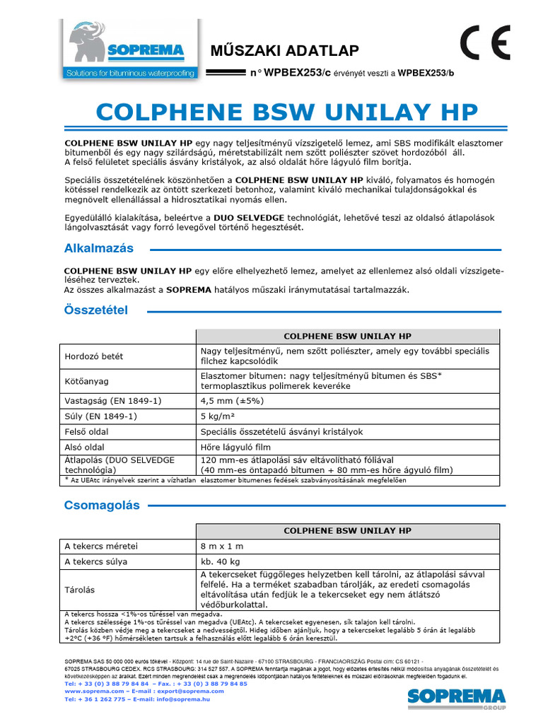 COLPHENE BSW UNILAY HP Műszaki Adatlap | PDF