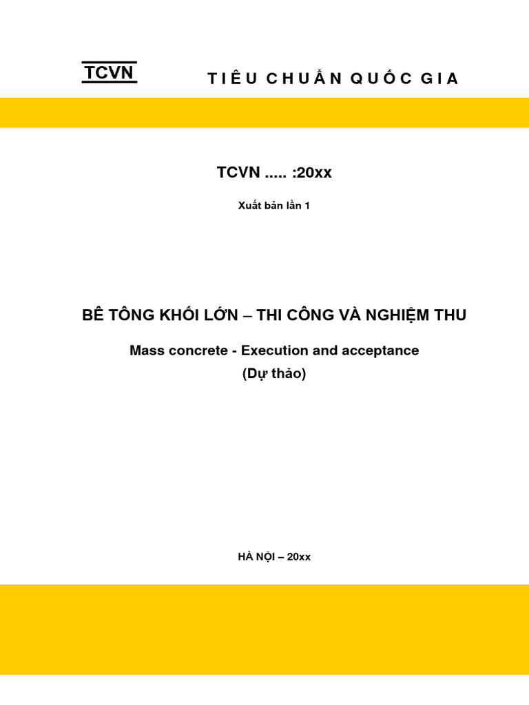 Dự thảo Tieu chuan quoc gia ve Be tong khoi lon - Thi cong va nghiem thu | PDF