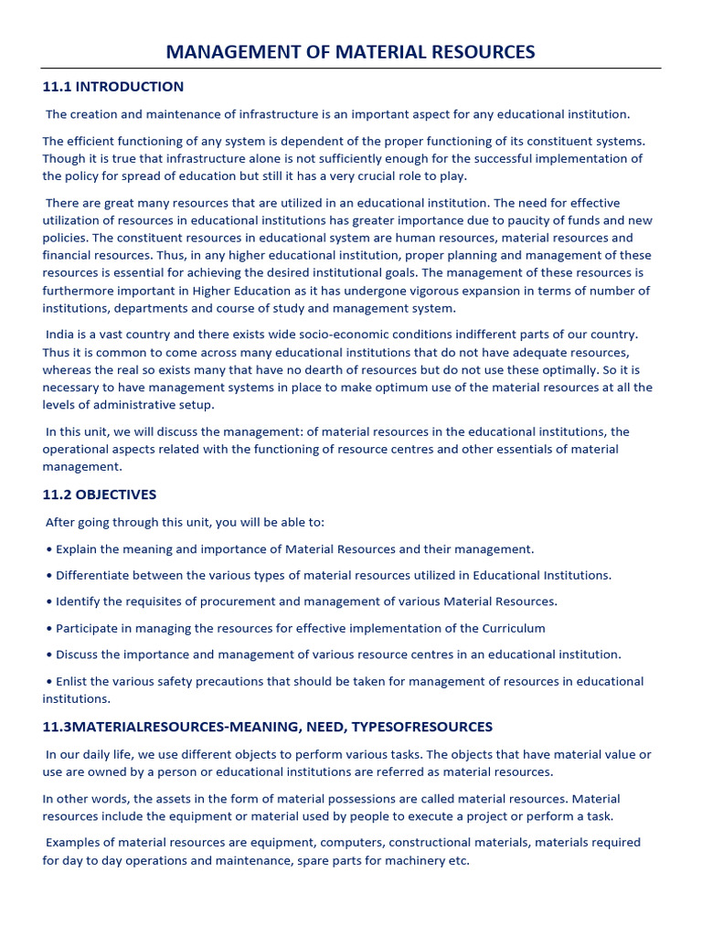 8.1 Management of Material Resources | PDF