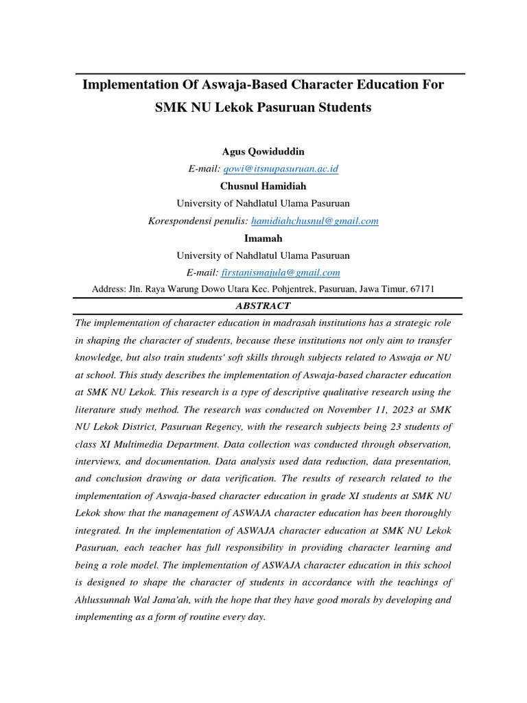 Implementation Character Education-2 | PDF | Learning | Qualitative Research