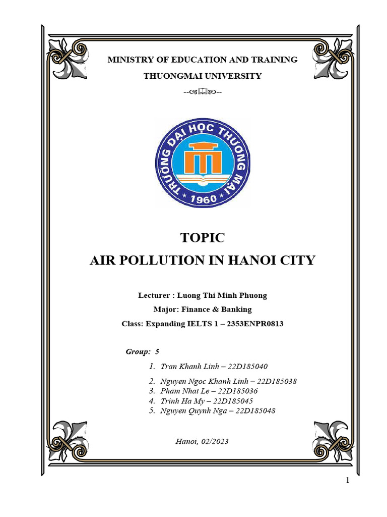 (Exp Ielts 1) Group 5 - Air Pollution in Hanoi | PDF | Ozone Depletion | Air Pollution