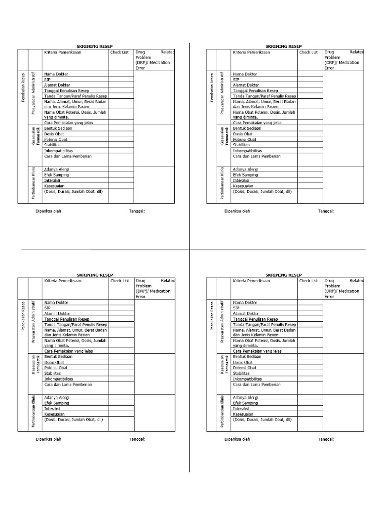 Form Skrining Resep Apotek Enggal Damang | PDF