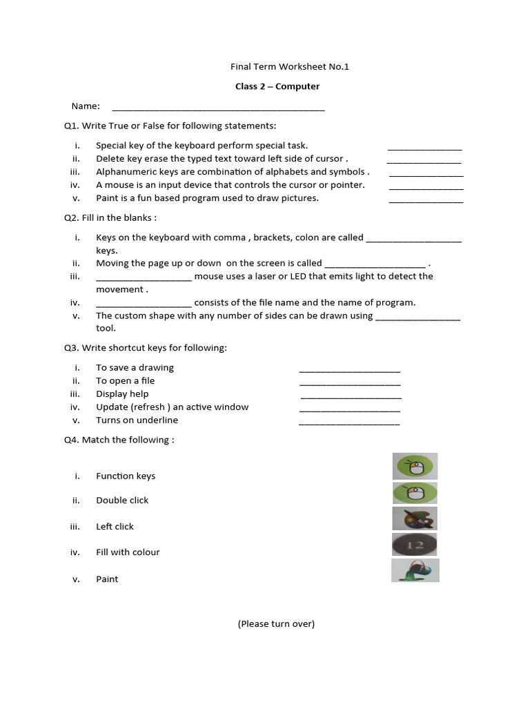 Comp Worksheet 1 | PDF | Computer Keyboard | Cursor (User Interface)