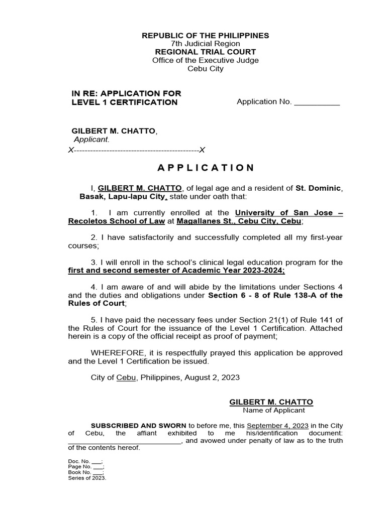 CLEP Level 1 Certification Application - Sample | PDF