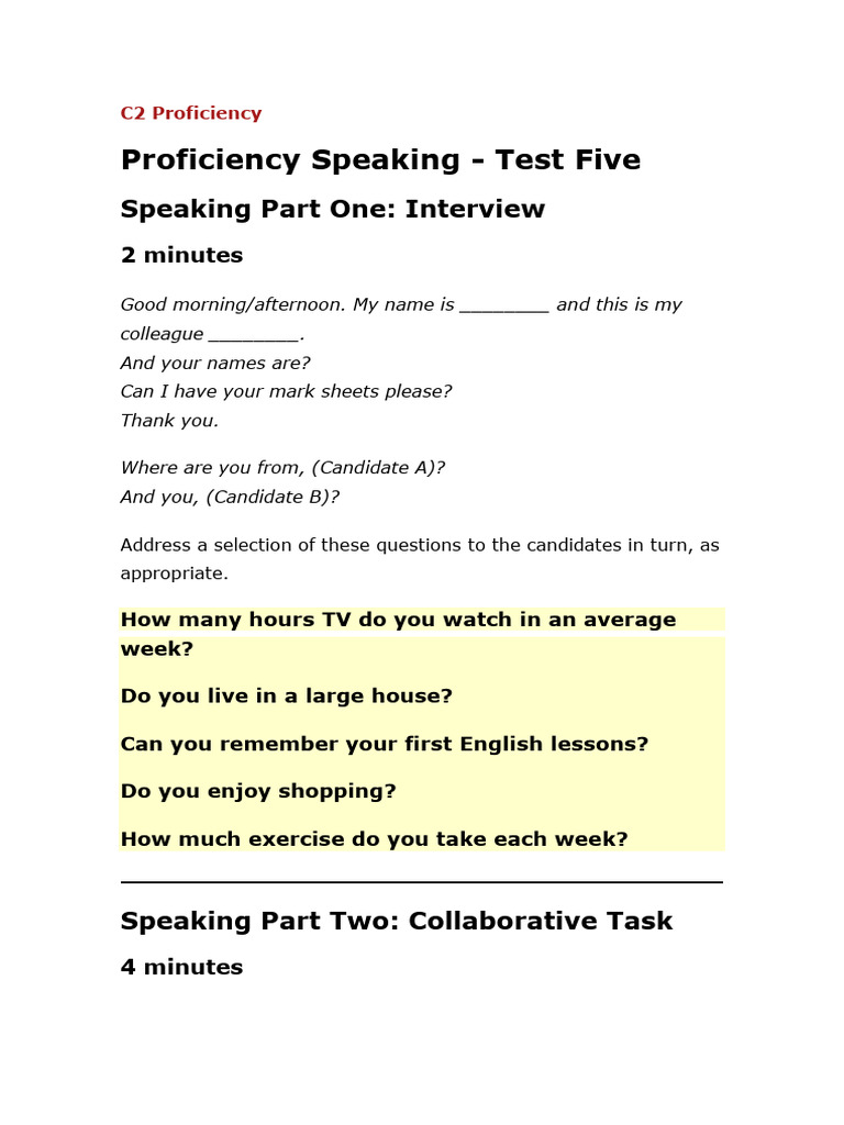 C2 Speaking Test 5 | PDF