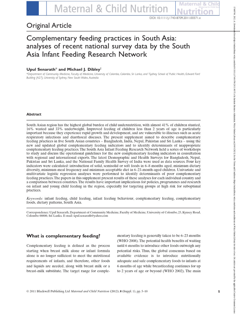 Complementary Feeding in South Asia | PDF | Breastfeeding | Malnutrition