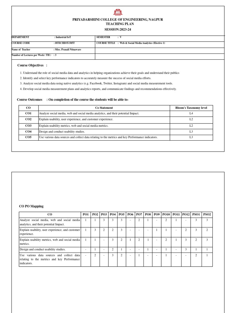 WSMA-Teaching Plan Final 2023-24 (2) | PDF | Usability | Popular Culture & Media Studies