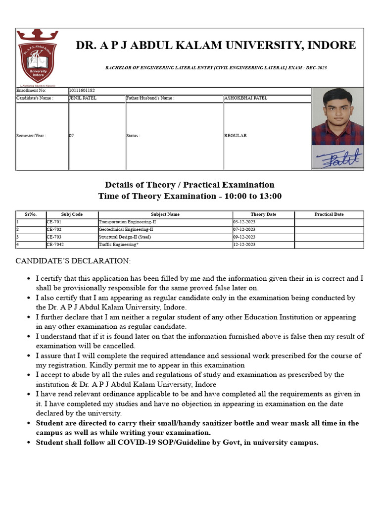 HTTPS/WWW Aku Ac In/newerp/student/studentadmitcard | PDF