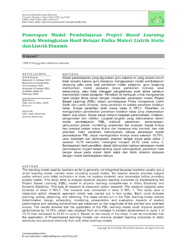 View of Penerapan Model Pembelajaran Project Based Learning untuk ...