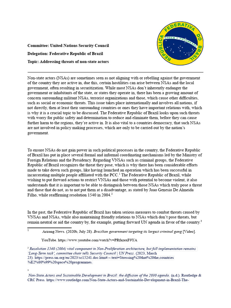 MUNlawS Brazil Position Paper 2023 | PDF | United Nations Security ...