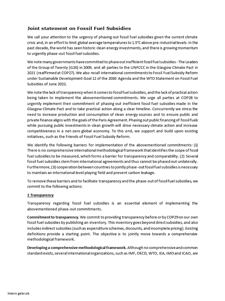 Joint Statement On Fossil Fuel Subsidies | PDF | Subsidy | Sustainability