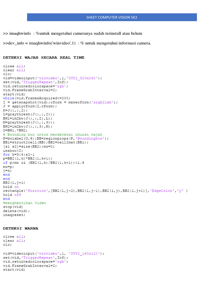 Sheet Computer Vision Pdf