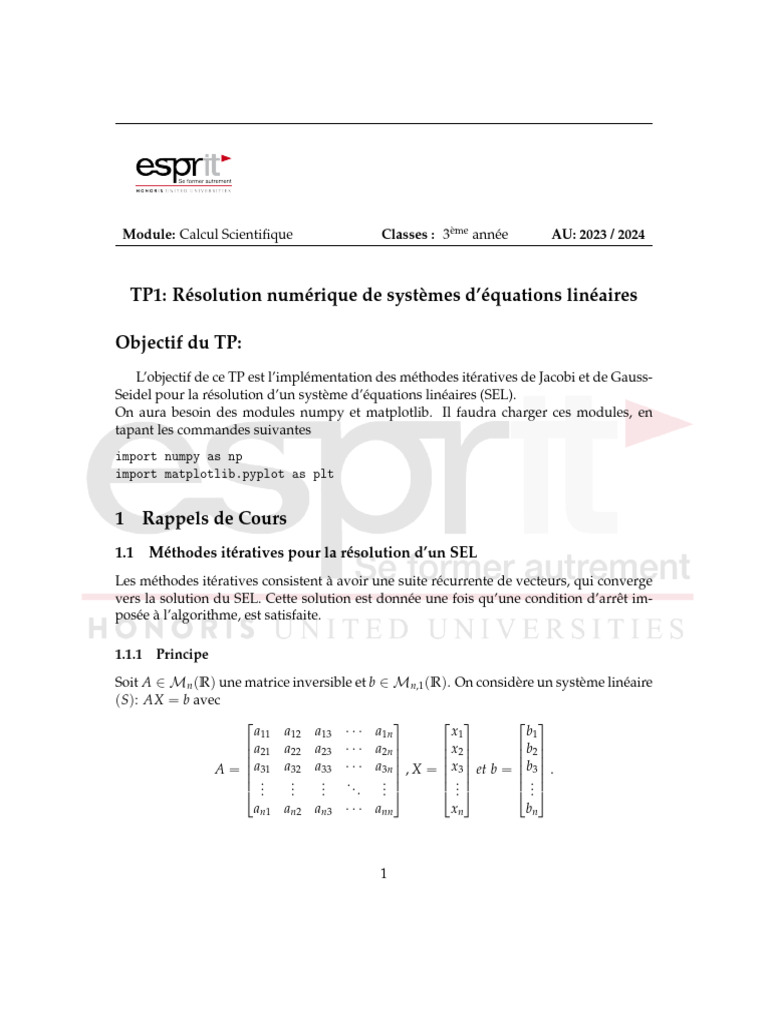 Résolution SEL : Jacobi et Gauss-Seidel | PDF | Matrice (Mathématiques ...
