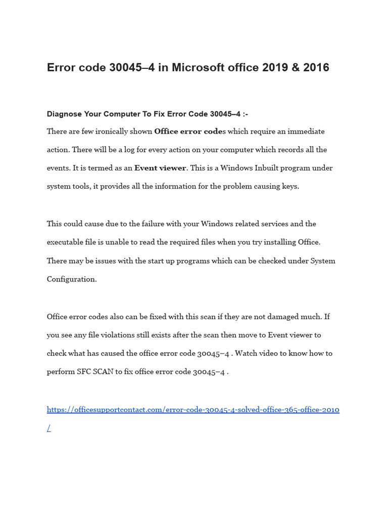 Error Code 30045 4 In Microsoft Office 2019 And 2016 Pdf Computers
