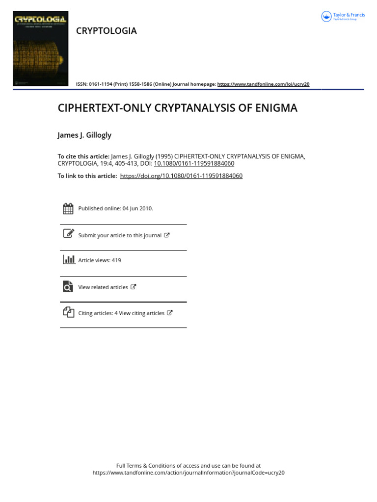 Ciphertext-Only Cryptanalysis of Enigma | PDF