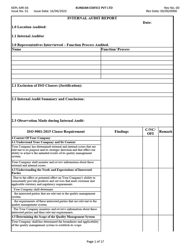 KEPL MR 04 - Internal Audit Report. | PDF | Quality Management ...