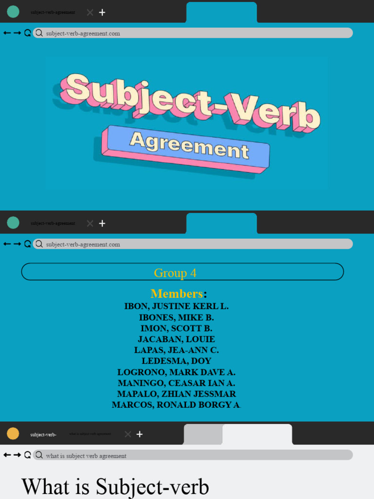 Group 4 Subject-Verb Agreement | PDF | Grammatical Number | Plural