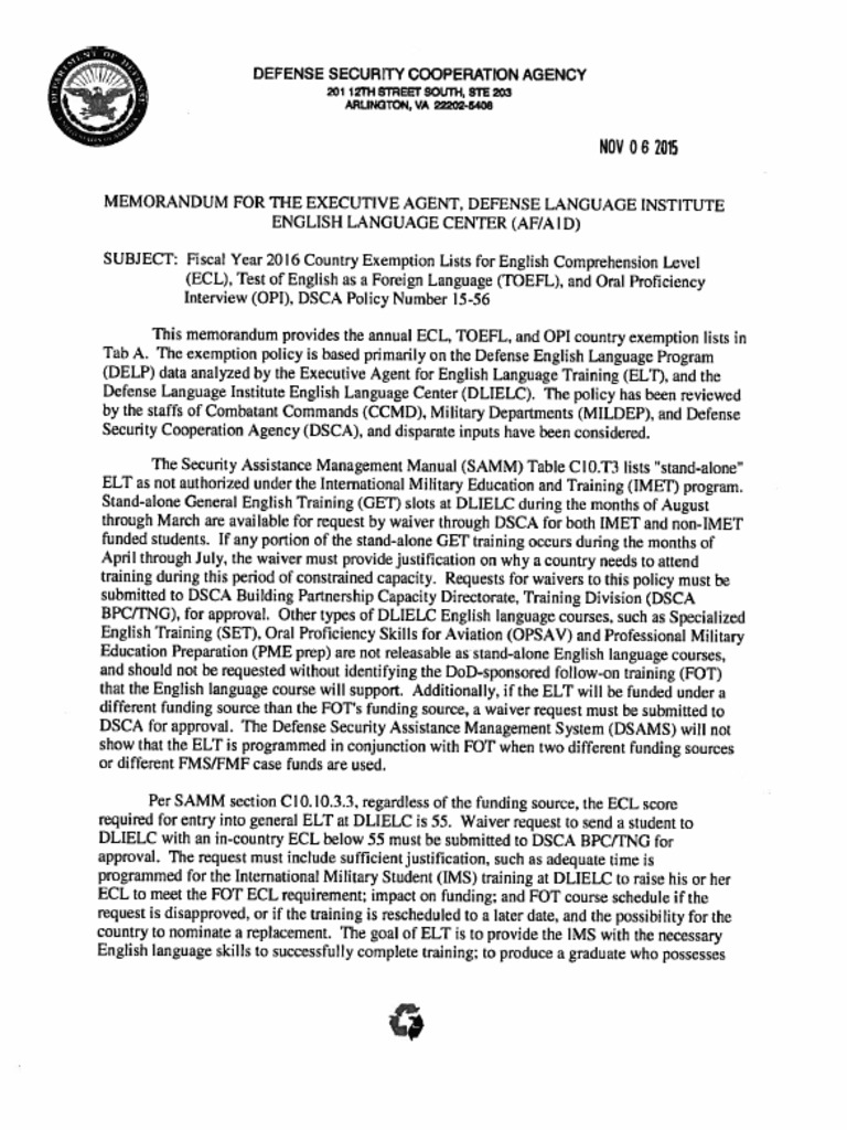 DSCA 15 56 FY16 ECL Exemptions | PDF