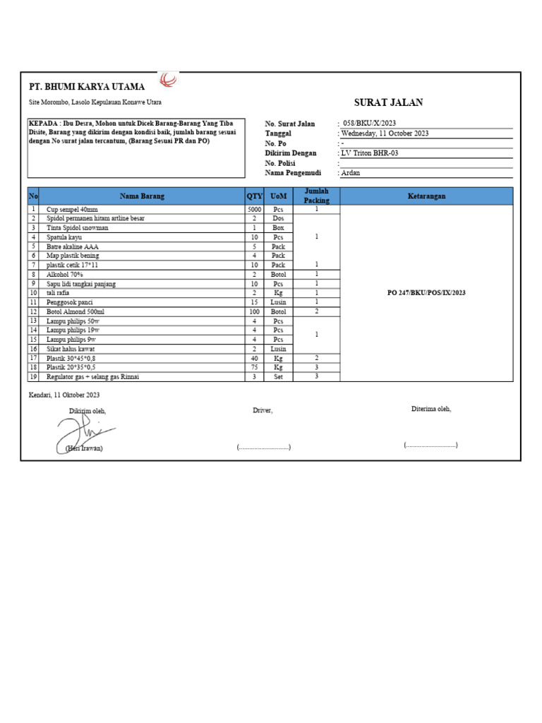 Surat Jalan QC BKU 058 | PDF