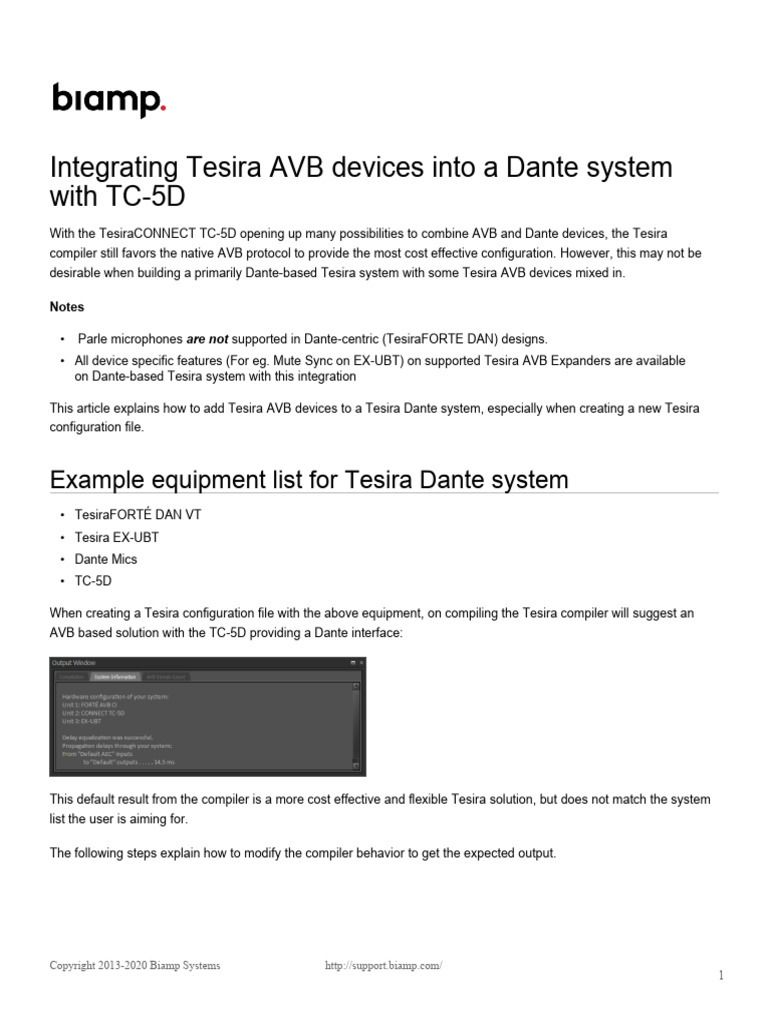 Integrating Tesira AVB Devices Into A Dante System With TC-5D | PDF ...