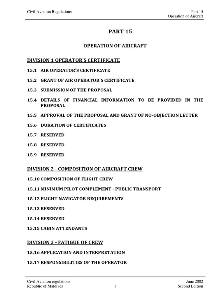 Part 15 Operation of Aircraft | PDF