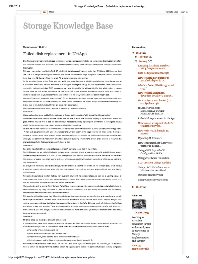 Storage Knowledge Base - Failed Disk Replacement in NetApp | PDF