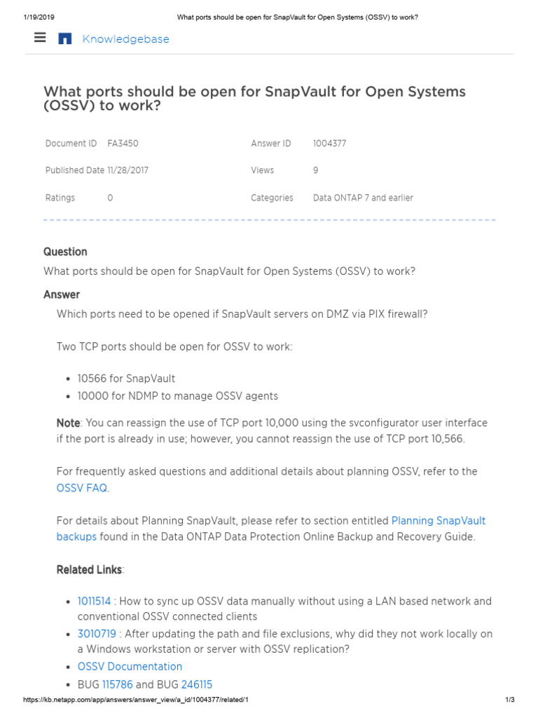 What Ports Should Be Open For SnapVault For Open Systems (OSSV) To Work ...