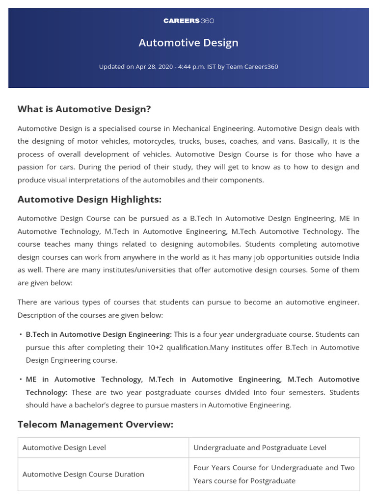 Automotive Design | PDF | University And College Admission | Automotive ...