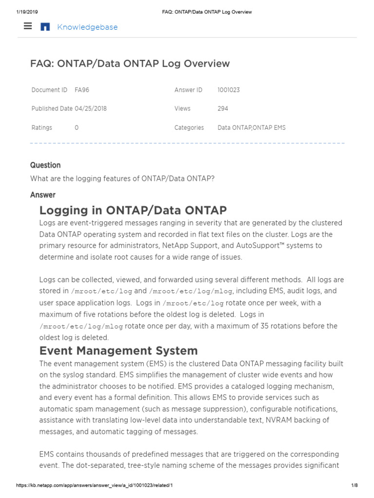 Faq Ontap Data Ontap Log Overview Pdf Command Line Interface Computer File 0819
