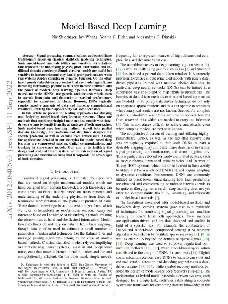 Model-Based Deep Learning: Nir Shlezinger, Jay Whang, Yonina C. Eldar, and Alexandros G. Dimakis ...