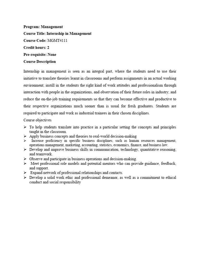 Inership Course Outline | PDF