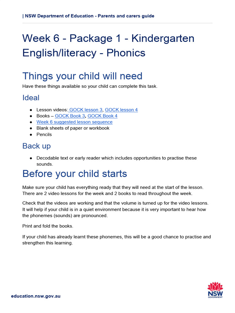 Week 6 Kindergarten English All Packages | PDF