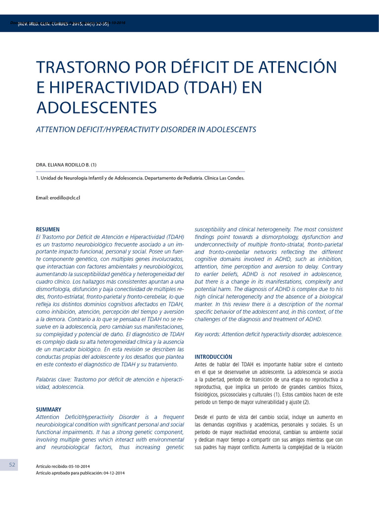 TDAH en adolescentes | PDF | Desorden hiperactivo y deficit de atencion ...