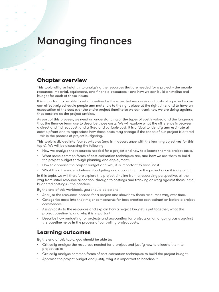 Topic 4 Workbook - Managing Finances | PDF | Baseline (Budgeting) | Top Down And Bottom Up Design