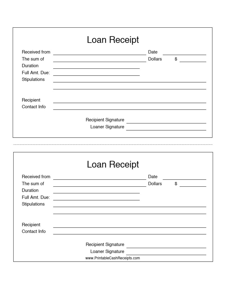 Personal Loan Receipt Template | PDF