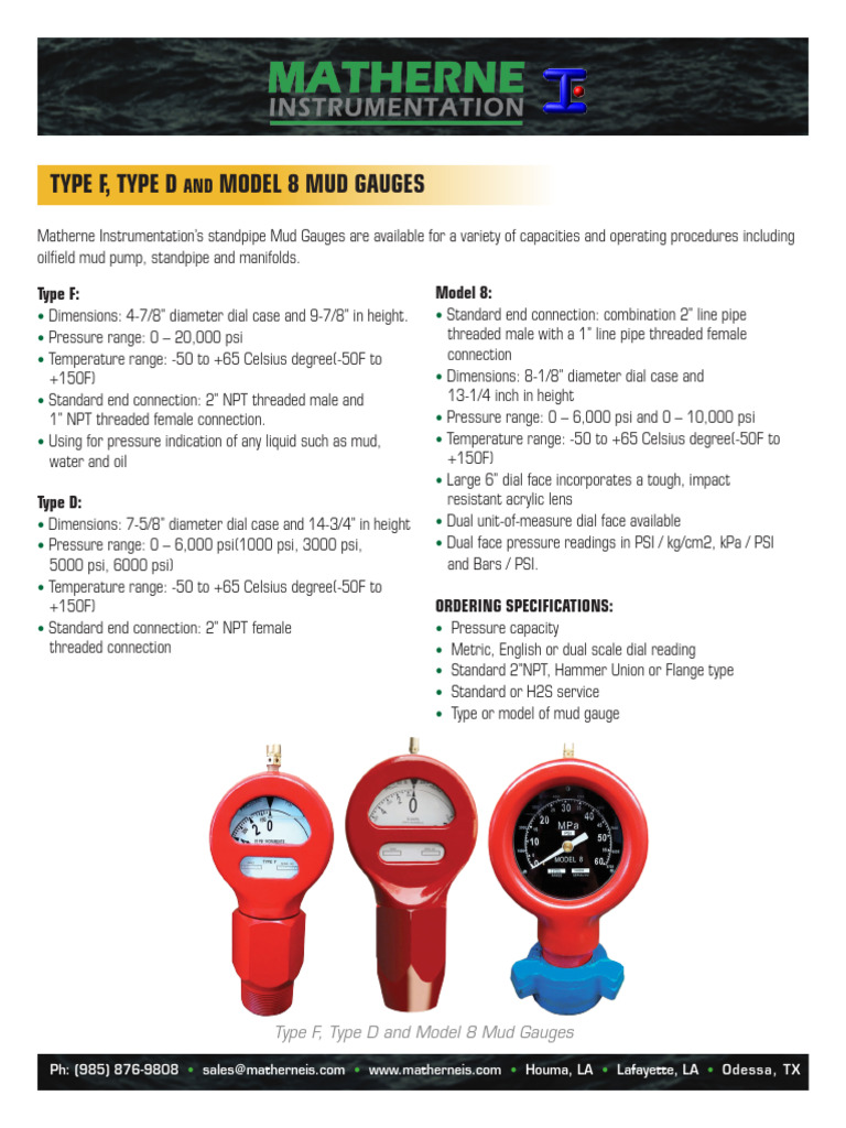 Mud Gauges: Types F, D & Model 8 | PDF