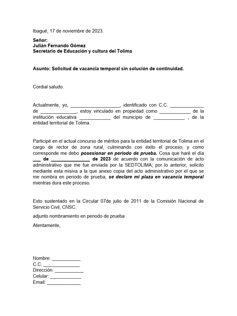 Formato Vacancia Temporal | PDF | Salud y bienestar