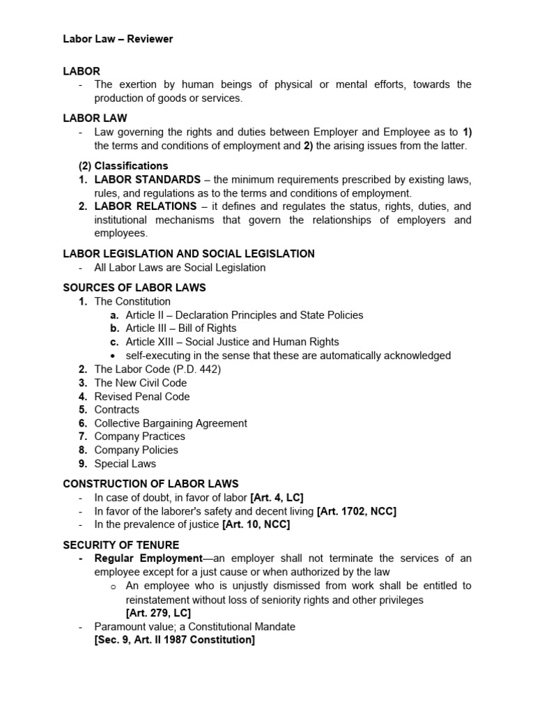 REVIEWER | PDF | Labour Law | Employment