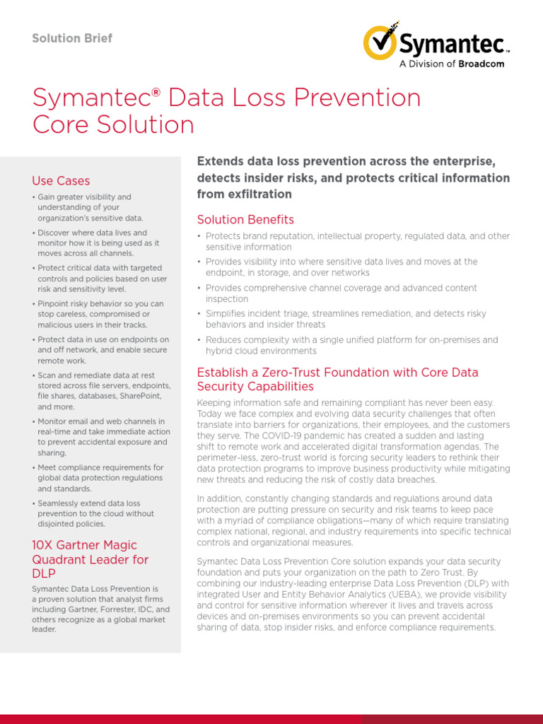 Symantec Data Loss Prevention Core Solution | PDF