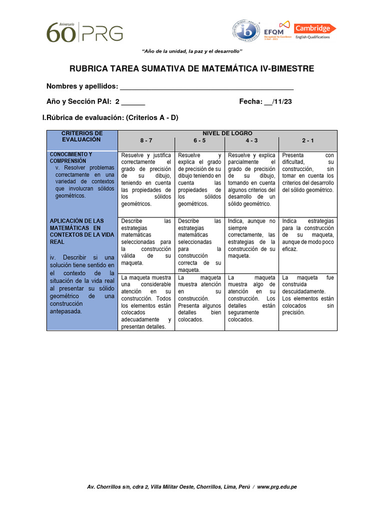 Evaluacion Formativa Pai 2 - IV | PDF