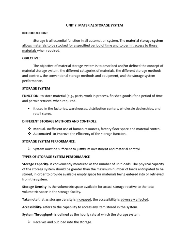 Unit 7 Material Storage System | PDF